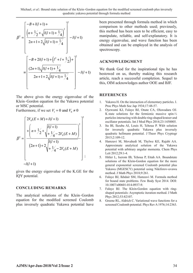 Bound State Solution of the Klein–Gordon Equation for the Modified ...
