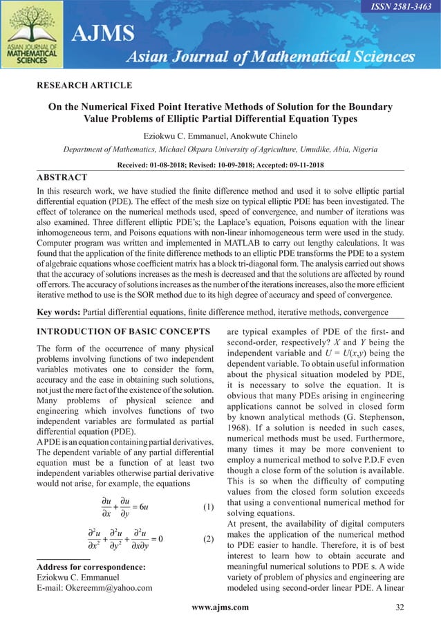 On the Numerical Fixed Point Iterative Methods of Solution for the Boundary Value Problems of ...