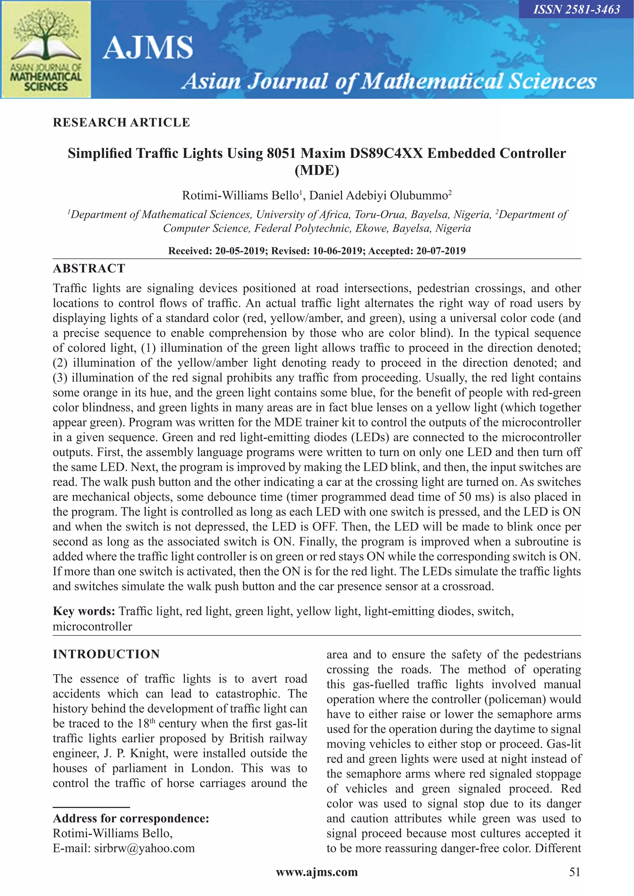 Simplified Traffic Lights Using 8051 Maxim DS89C4XX Embedded Controller ...
