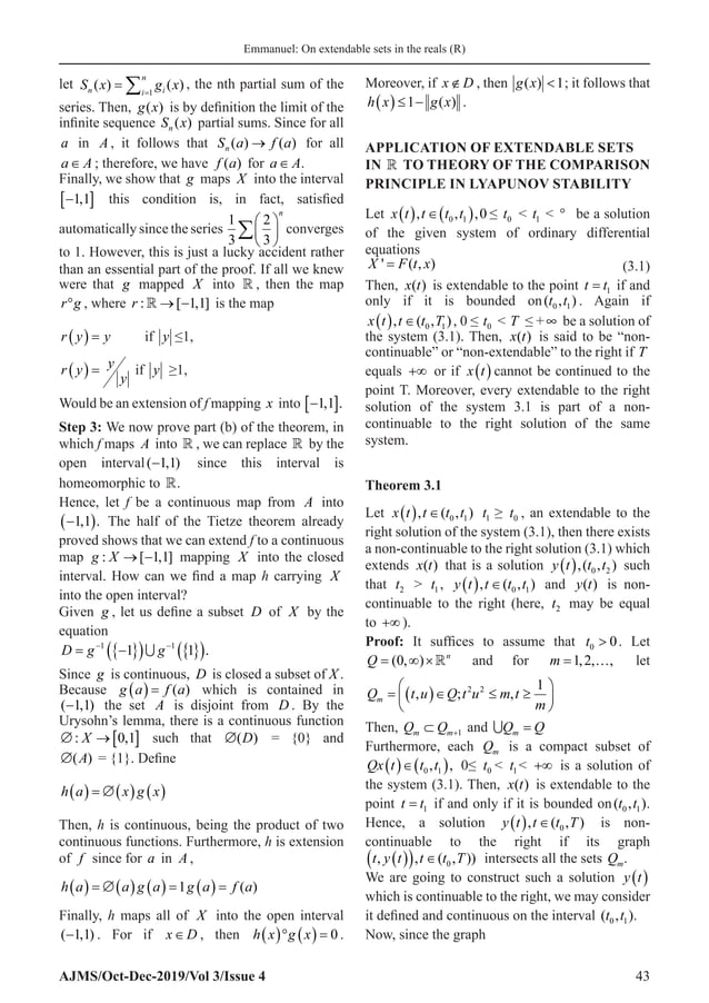 On Extendable Sets in the Reals (R) With Application to the Lyapunov Stability Comparison ...