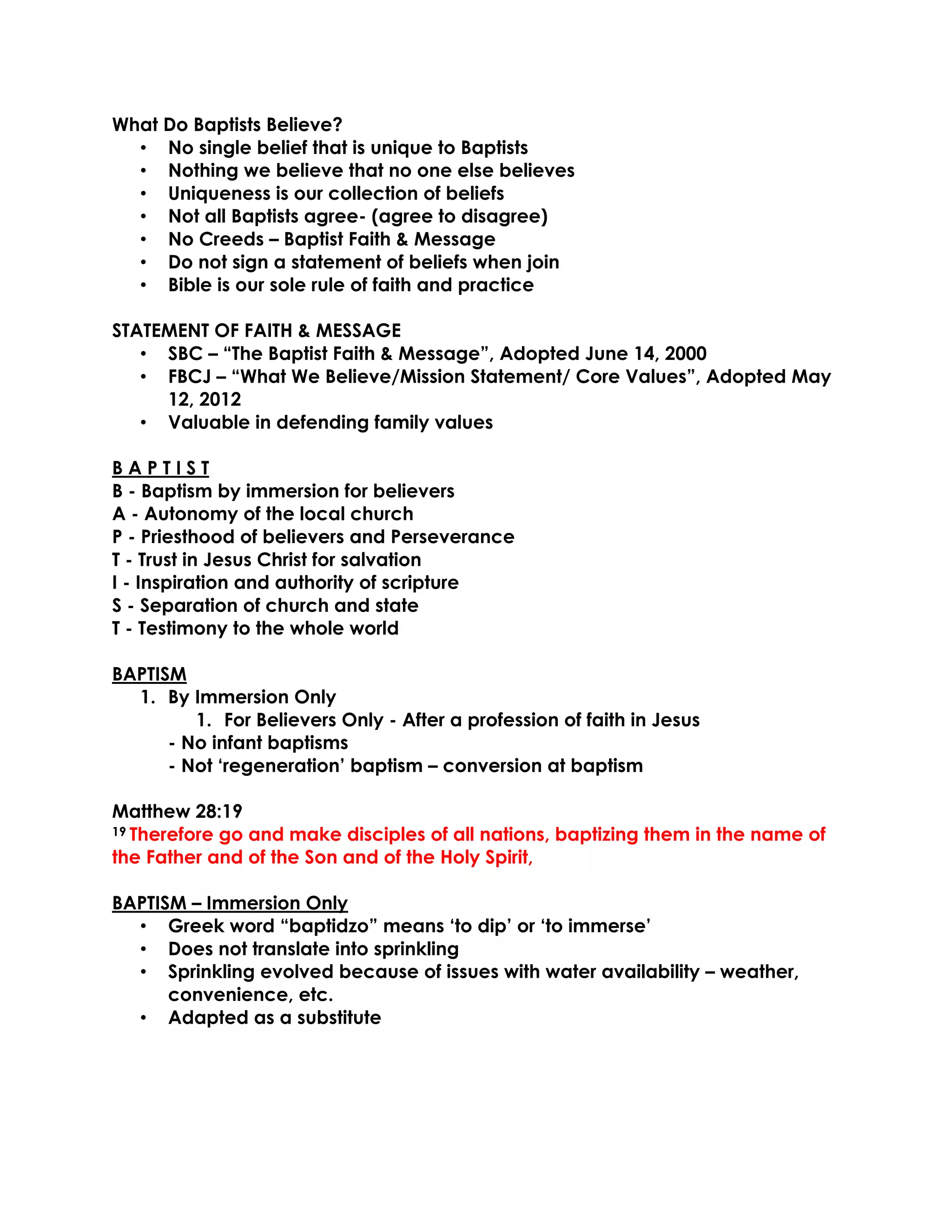 04 April 27, 2014, Baptist Beliefs | PDF