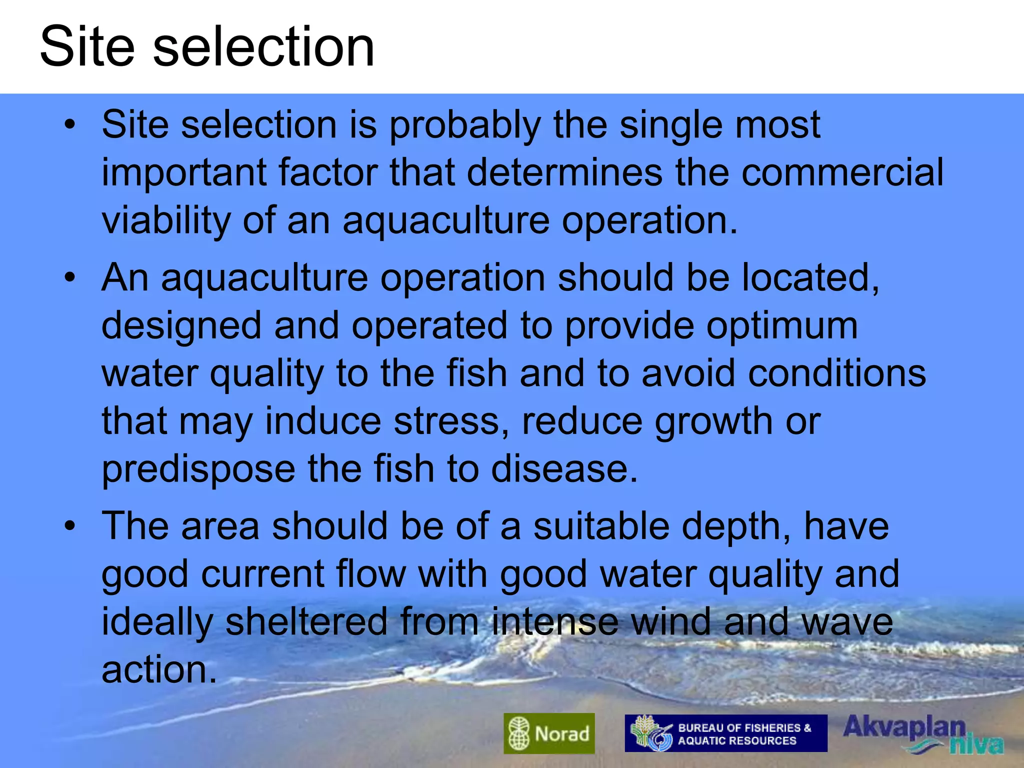 site selection criteria for cage culture | PPTX