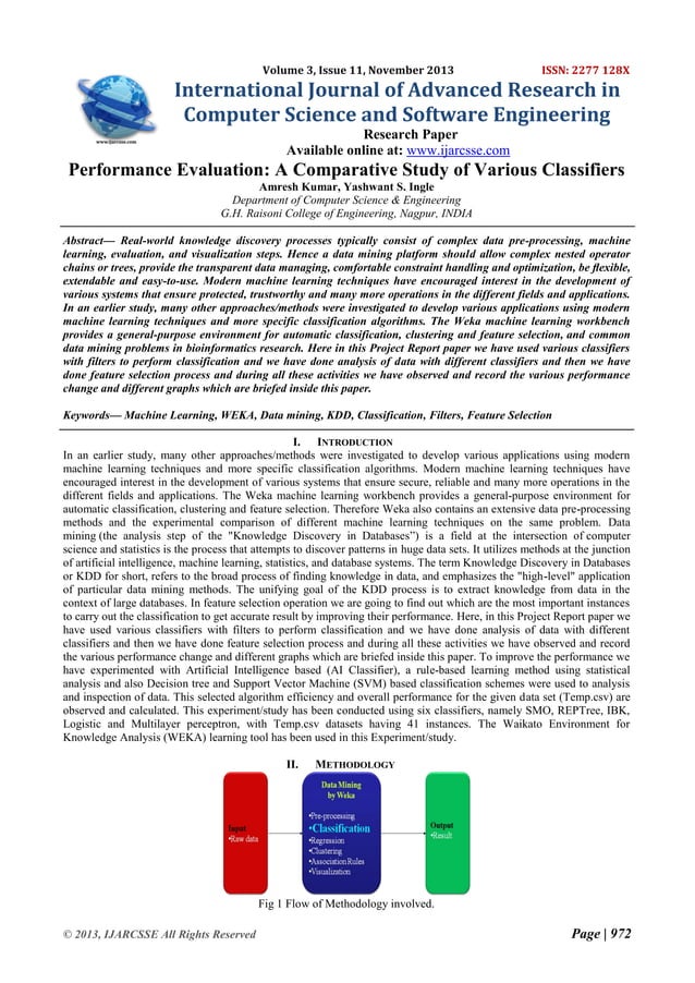Performance Evaluation: A Comparative Study of Various Classifiers | PDF