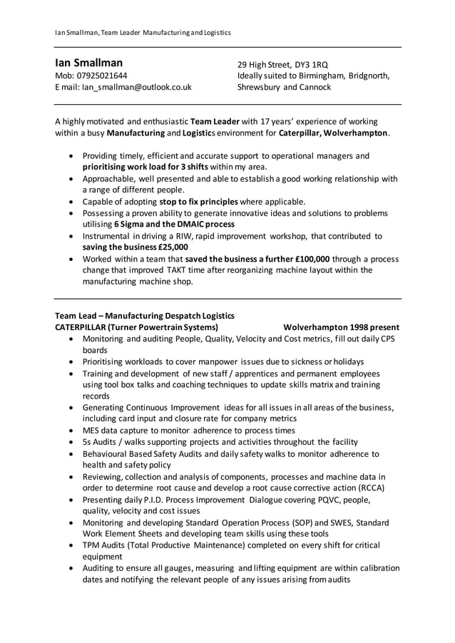 Ian Smallman CV | PDF