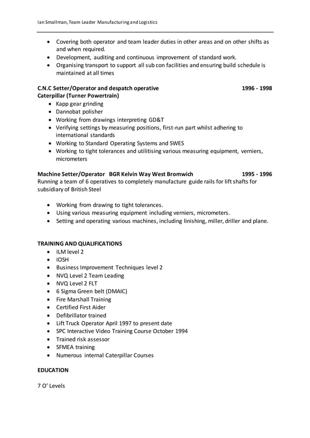 Ian Smallman CV | PDF