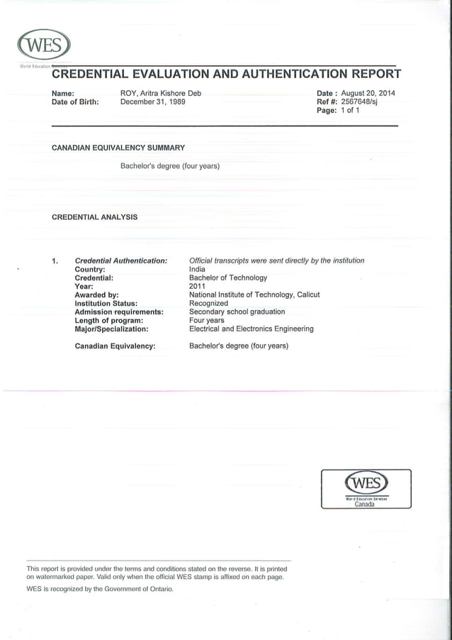 wes certificate | PDF