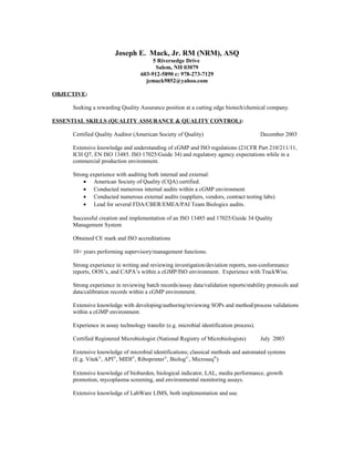 resume | DOC | Manufacturing Industry | Industries