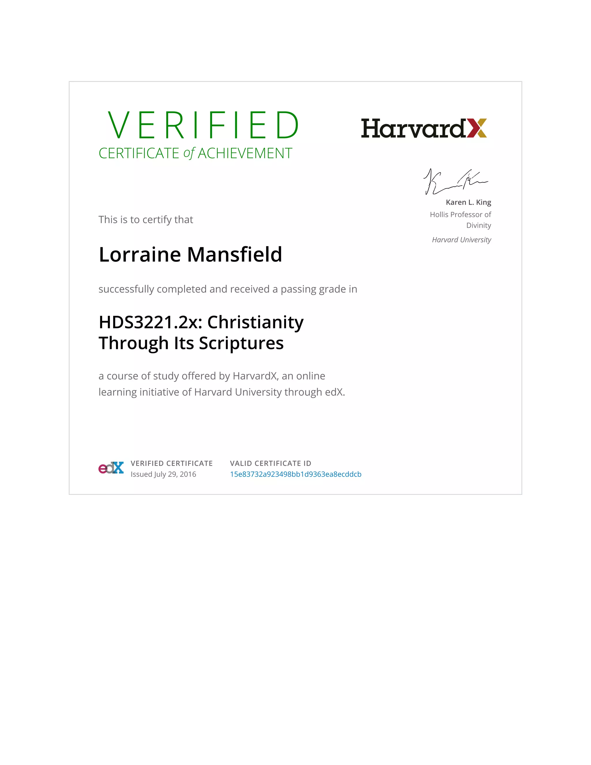 HarvardX HDS3221.2x Certificate edX | PDF