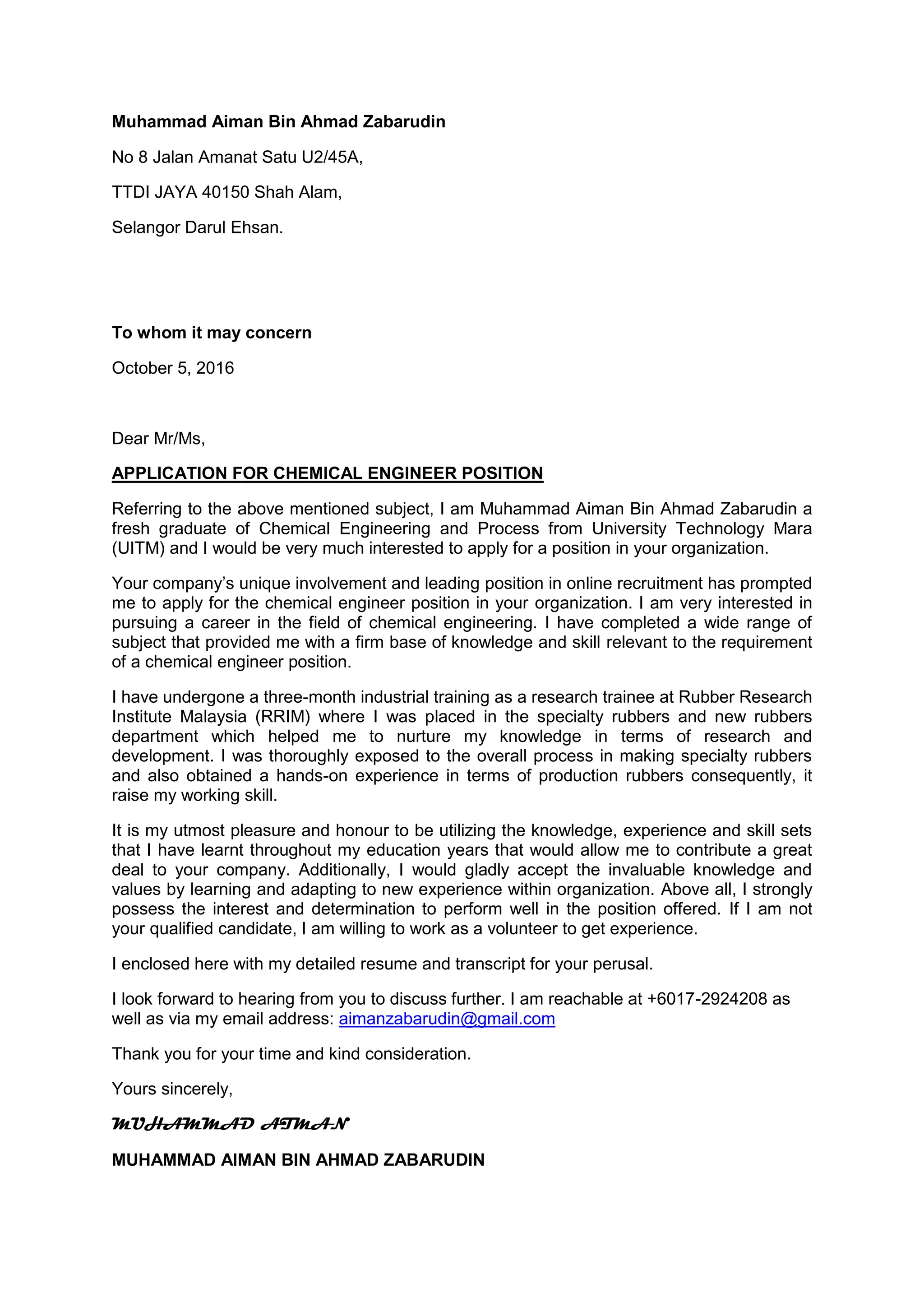 1st CoverLetter | PDF