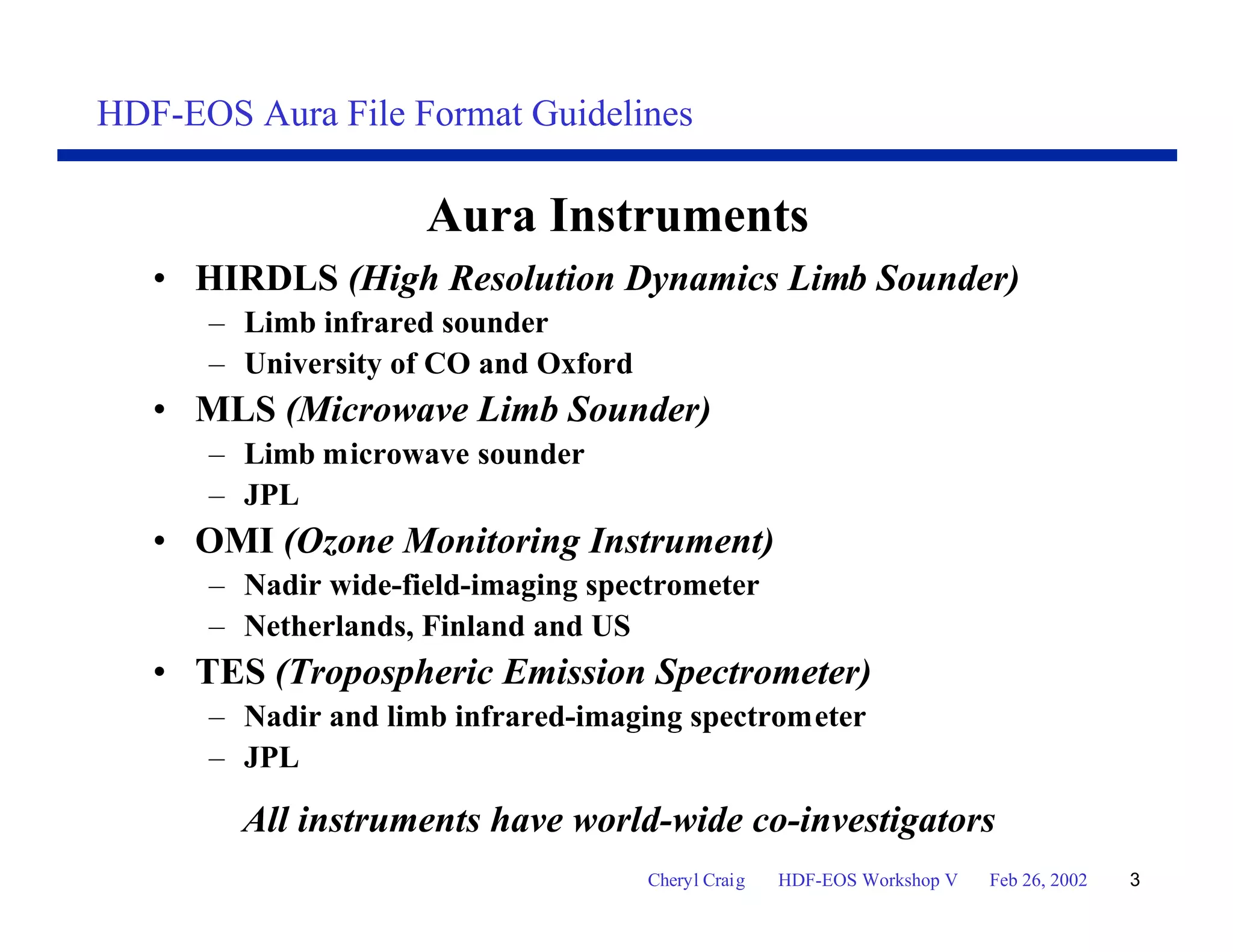 HDF-EOS Aura File Format Guidelines | PDF
