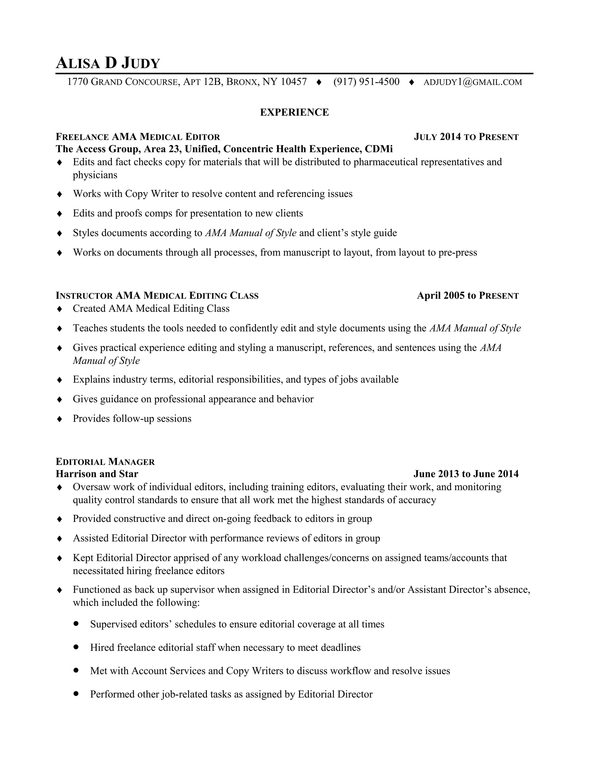 Alisa Judy Resume | DOC