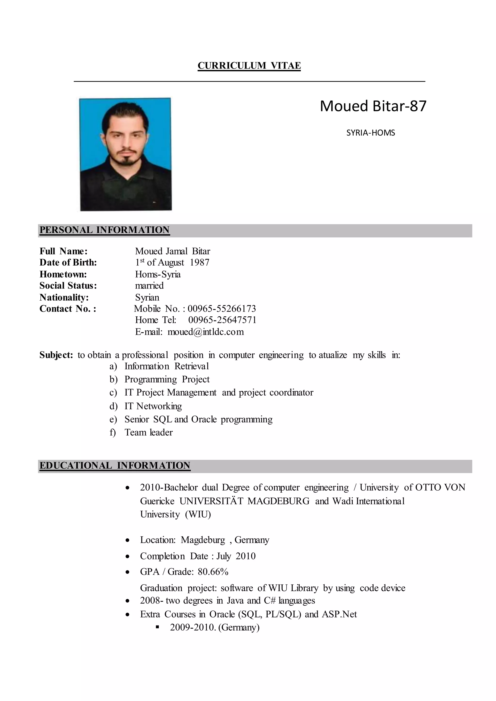 Moued's_CV | DOCX | Databases | Computer Software and Applications