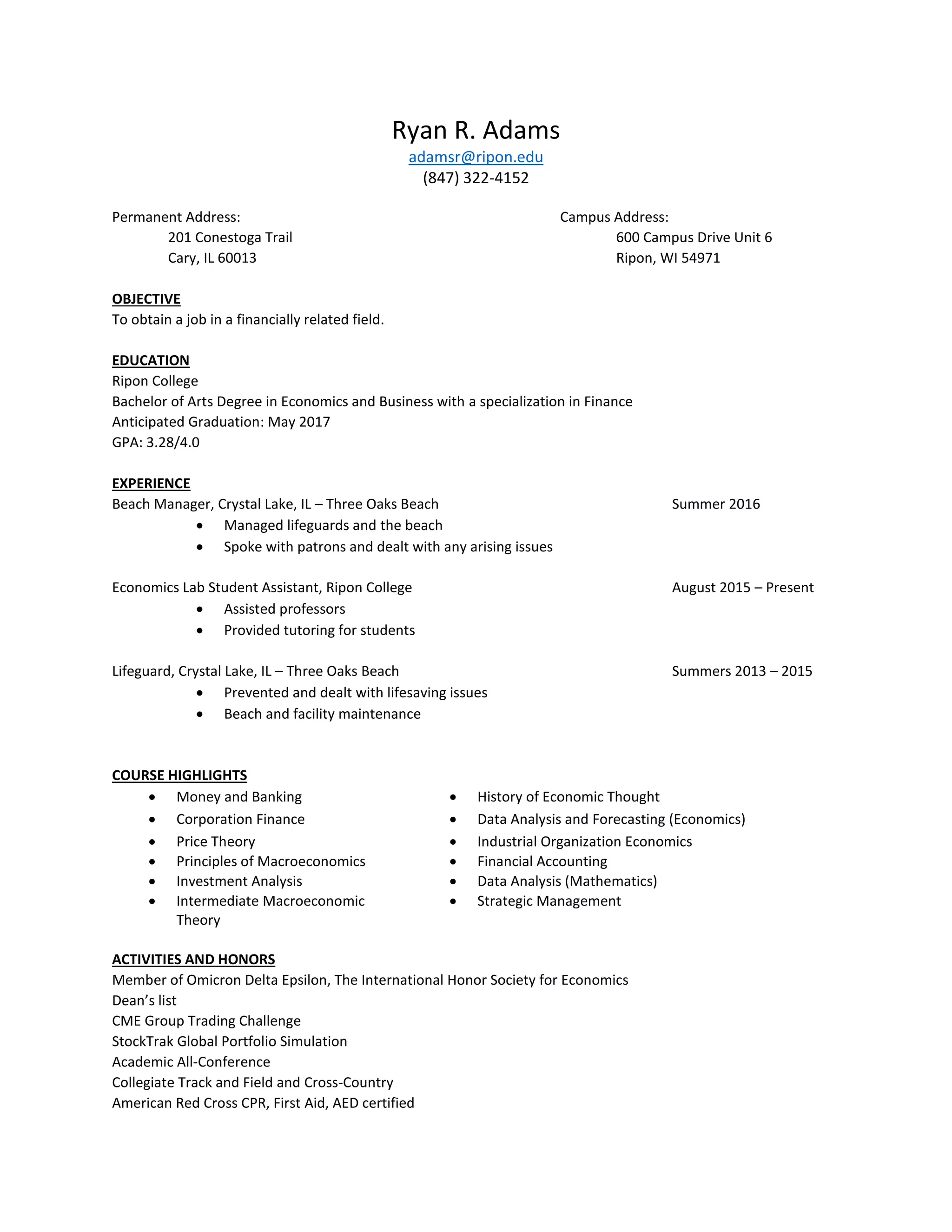 Ryan Adams Resume | PDF | Business | Business and Finance