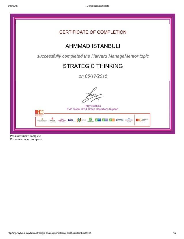 Completion certificate Strategic Thinking | PDF