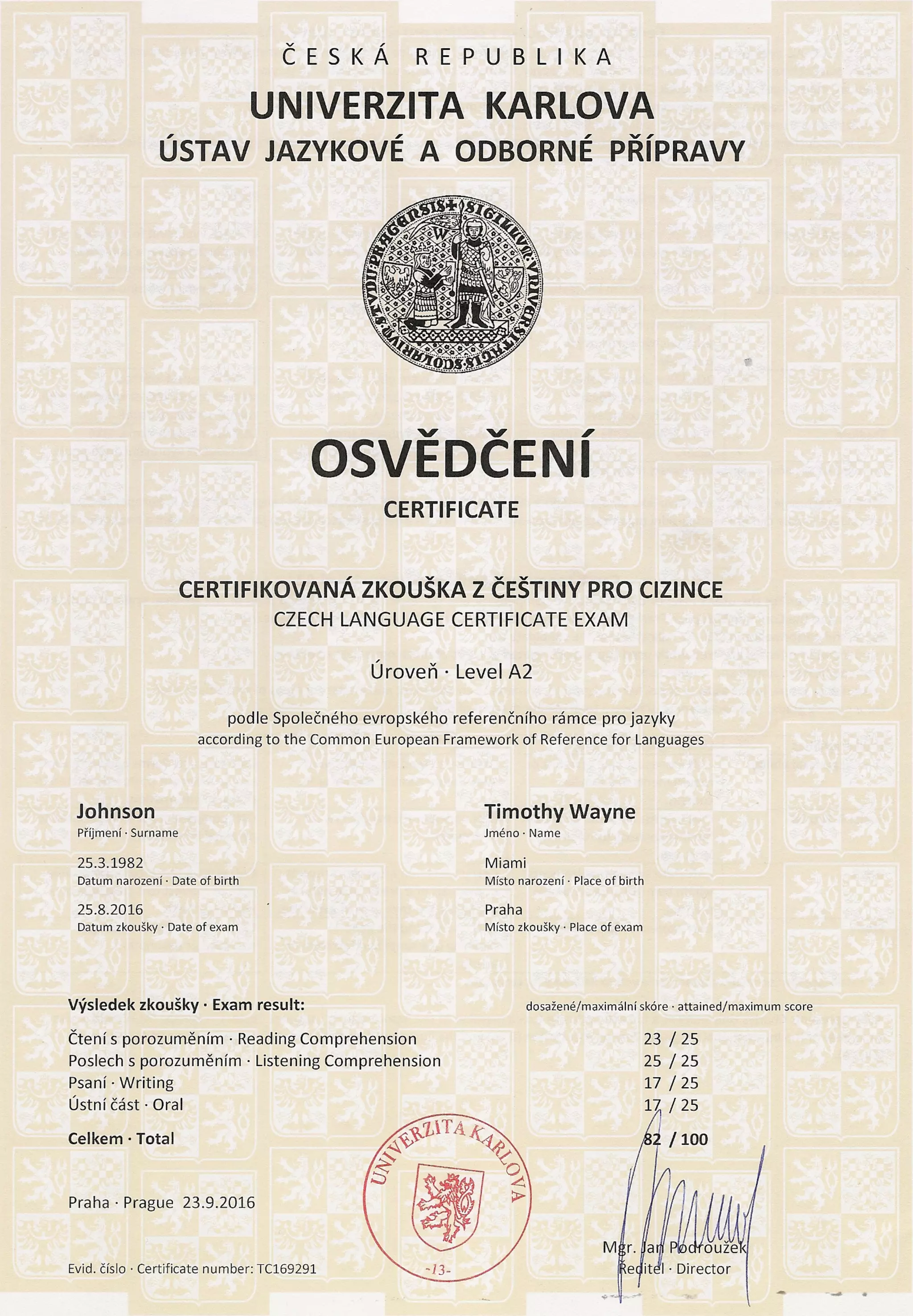 Czech language test - A2 | PDF