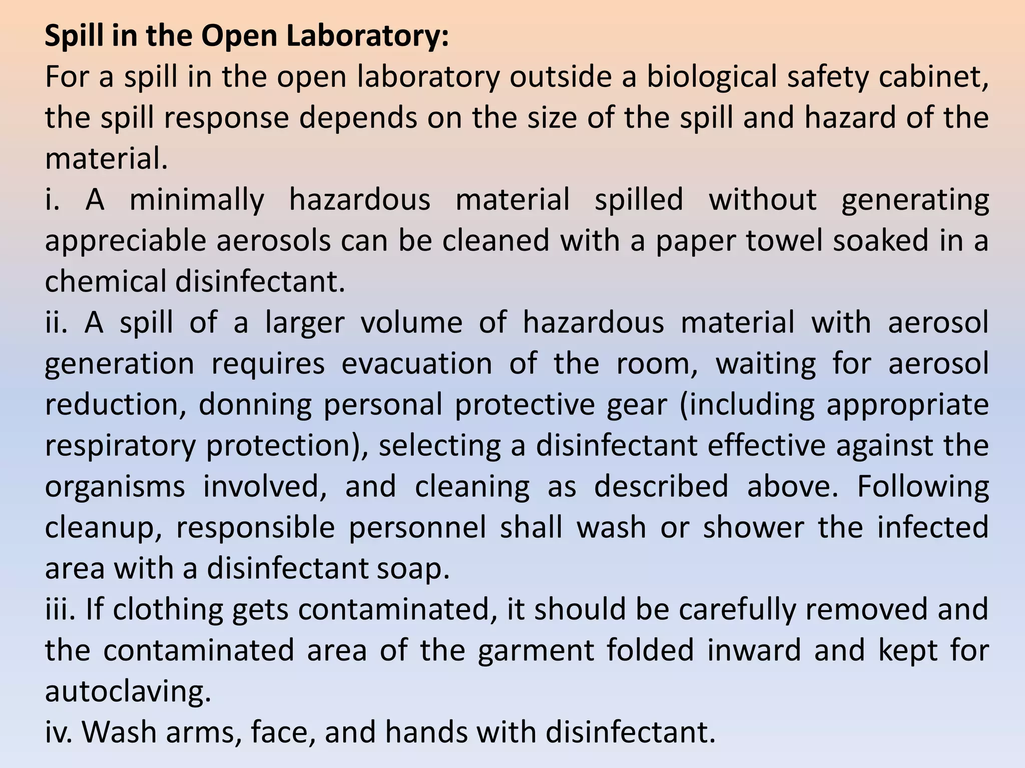04 control of spills and mechanism of implementation of biosafety guidelines | PDF