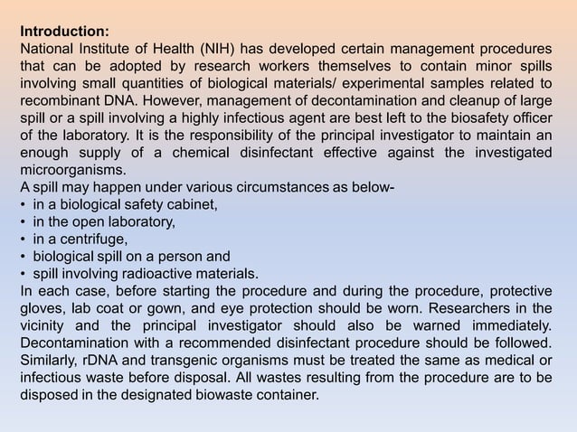 04 control of spills and mechanism of implementation of biosafety guidelines | PDF