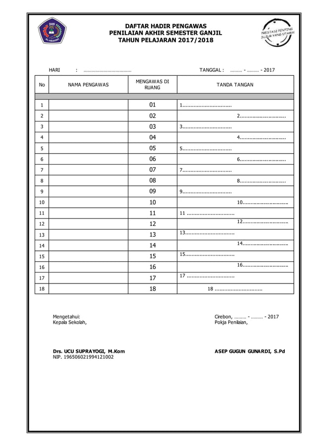 04 daftar hadir pengawas | PDF