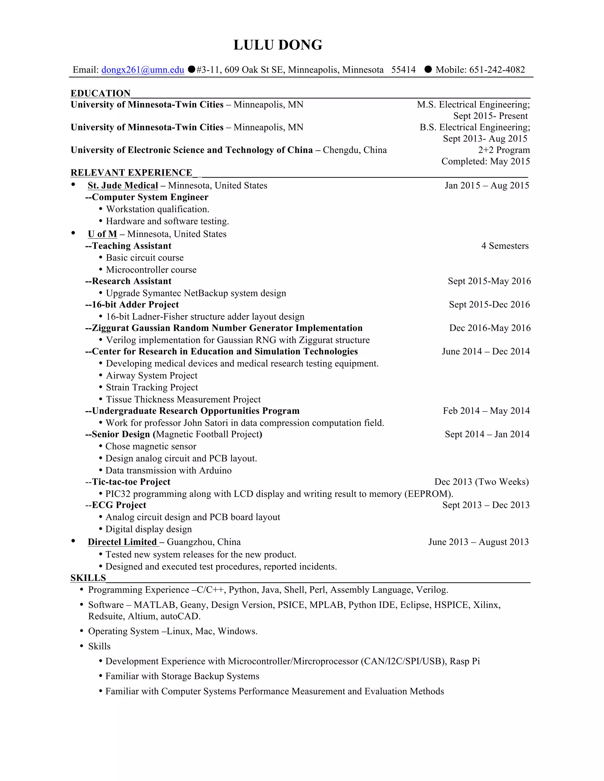 Resume_Lulu_Dong(Updated) (1) | PDF