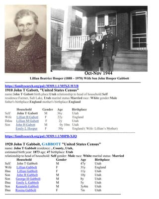 John Twiggs Gabbott & Lillian Beatrice Hooper | PDF