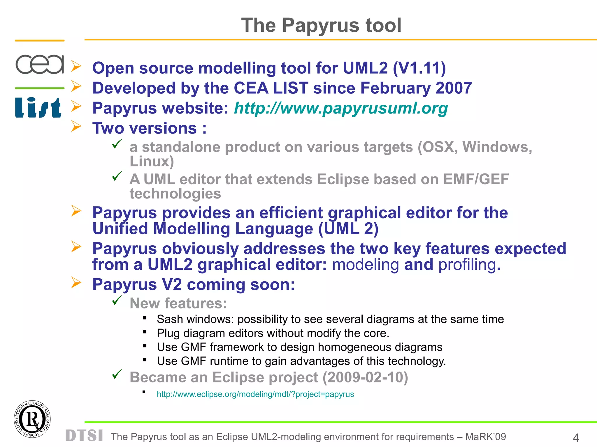 04 The Papyrus tool as an Eclipse UML2-modeling environment for requirements | PPT