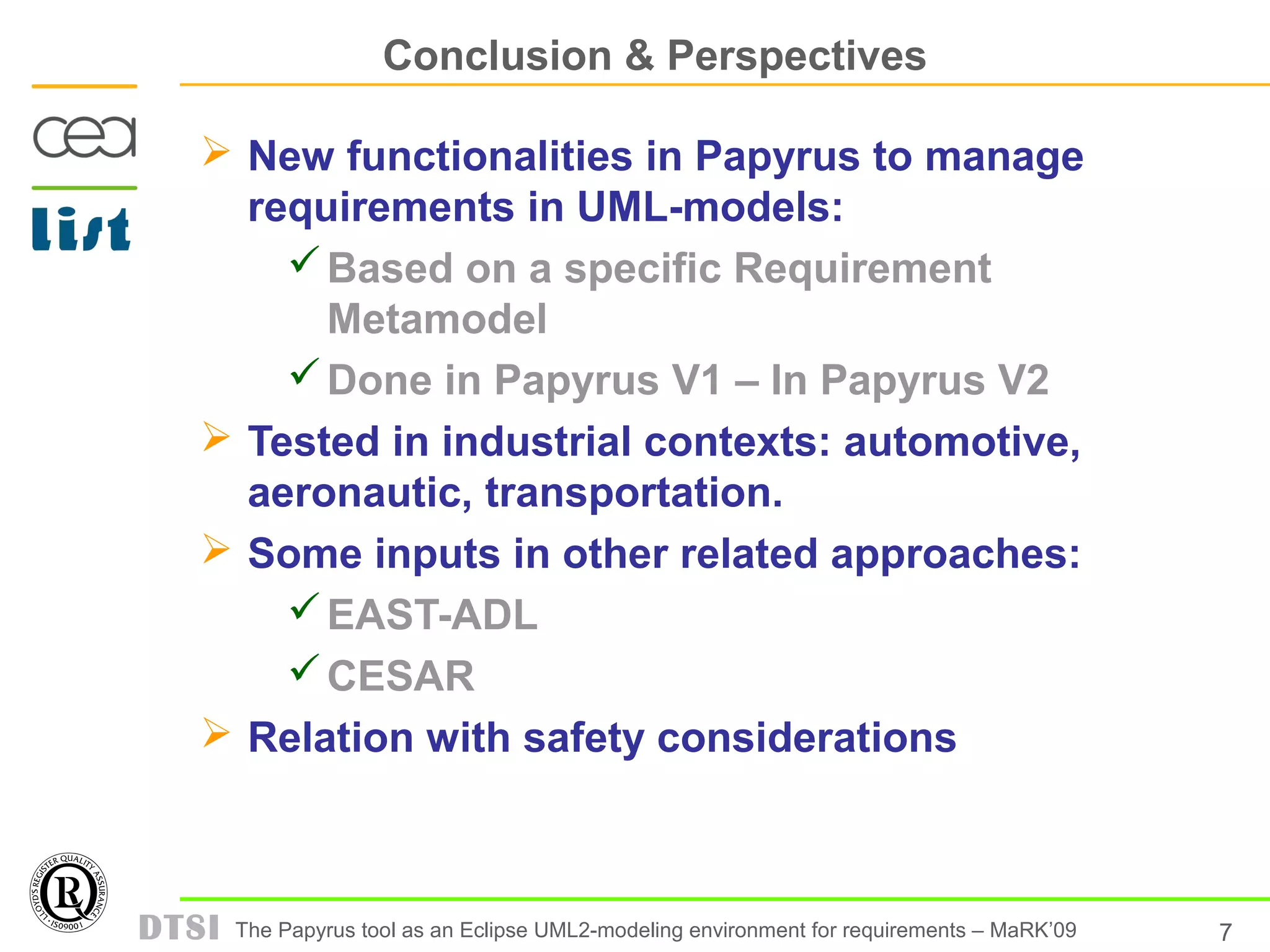 04 The Papyrus Tool As An Eclipse Uml2 Modeling Environment For Requirements Ppt