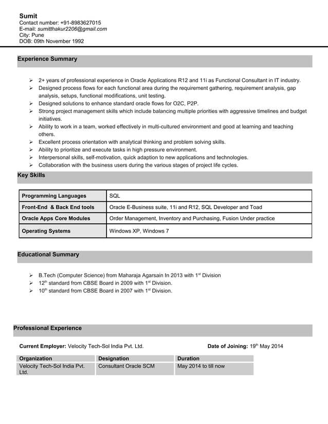 Sumit_Resume_SCM | DOC | Business | Business and Finance