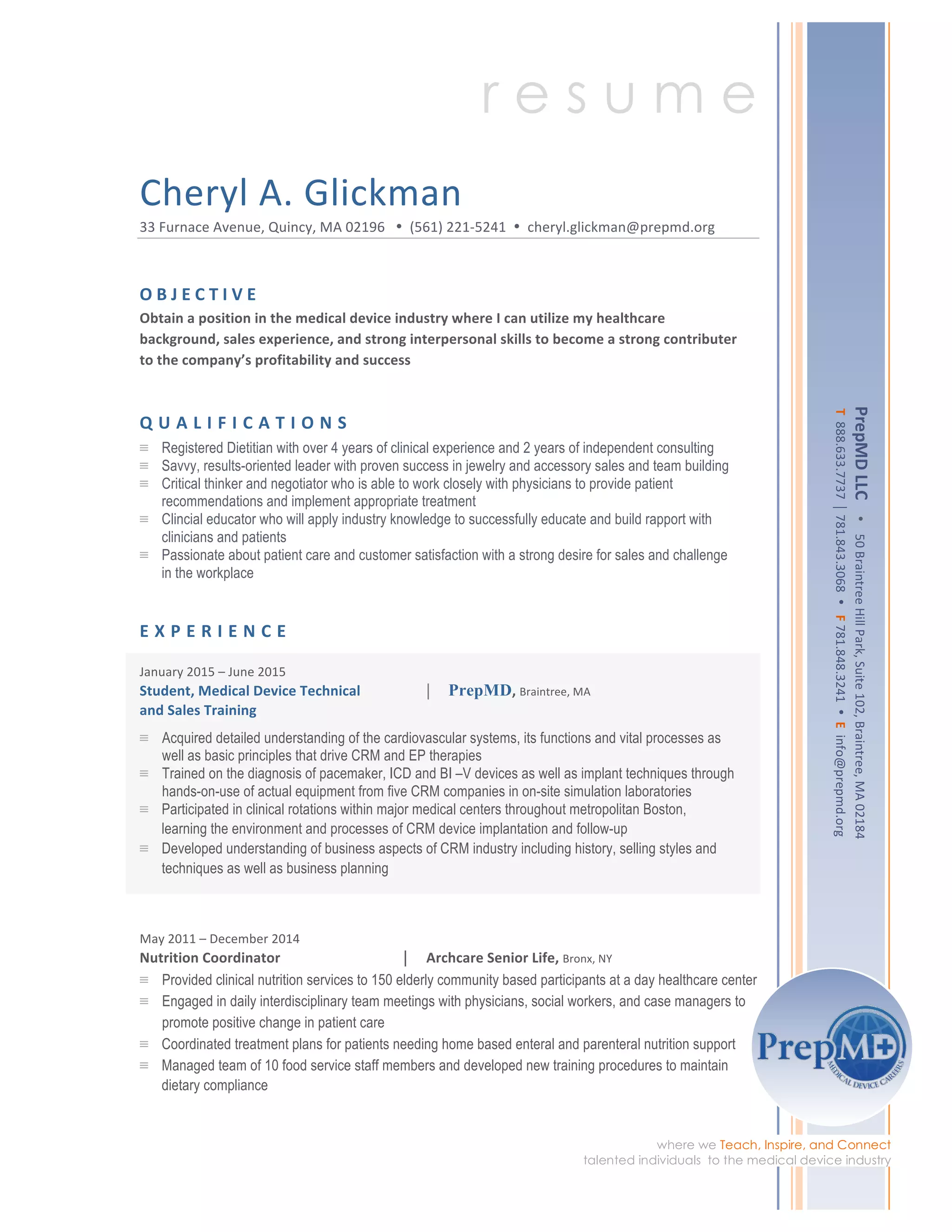 Cheryl Glickman PrepMD Resume | PDF
