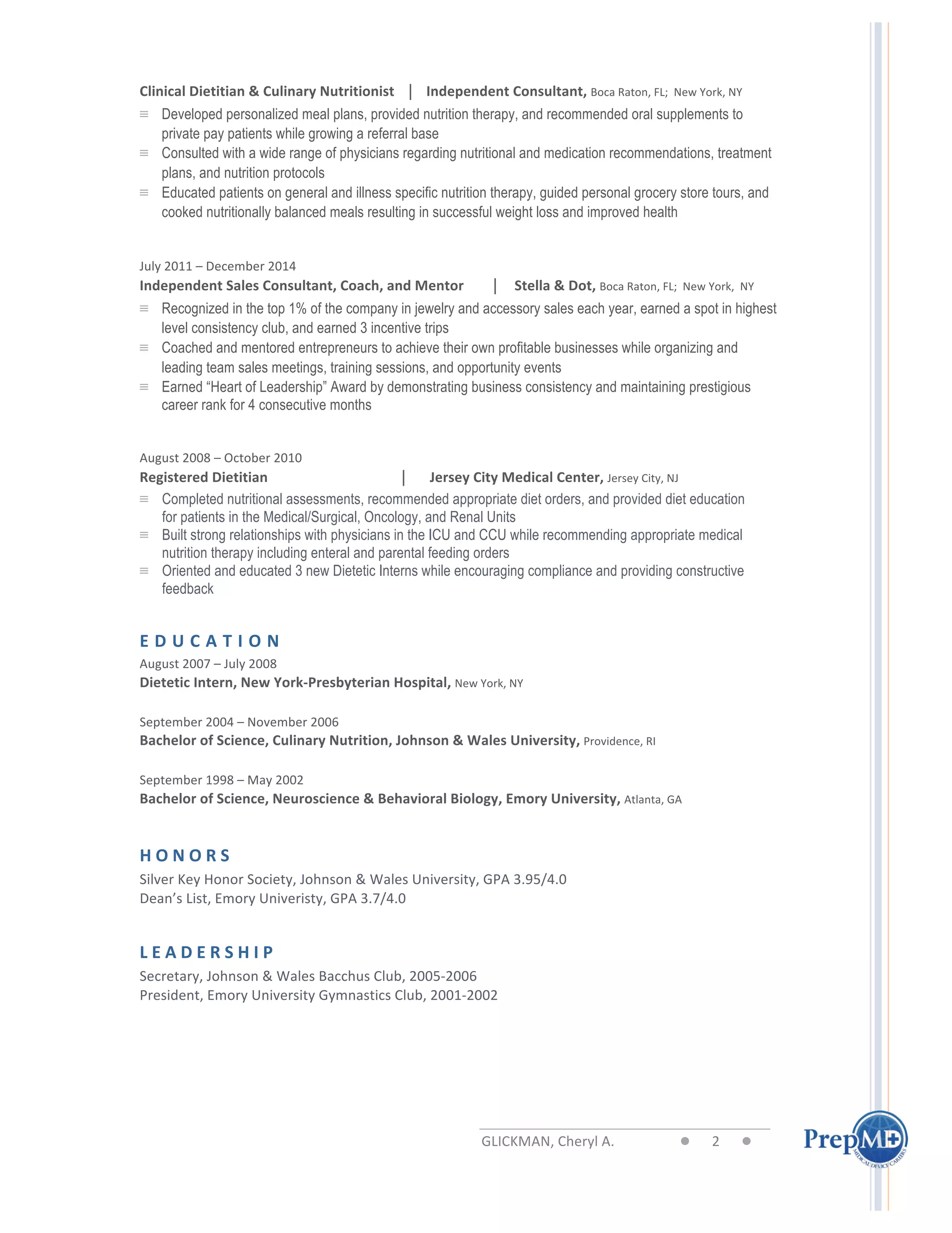 Cheryl Glickman PrepMD Resume | PDF