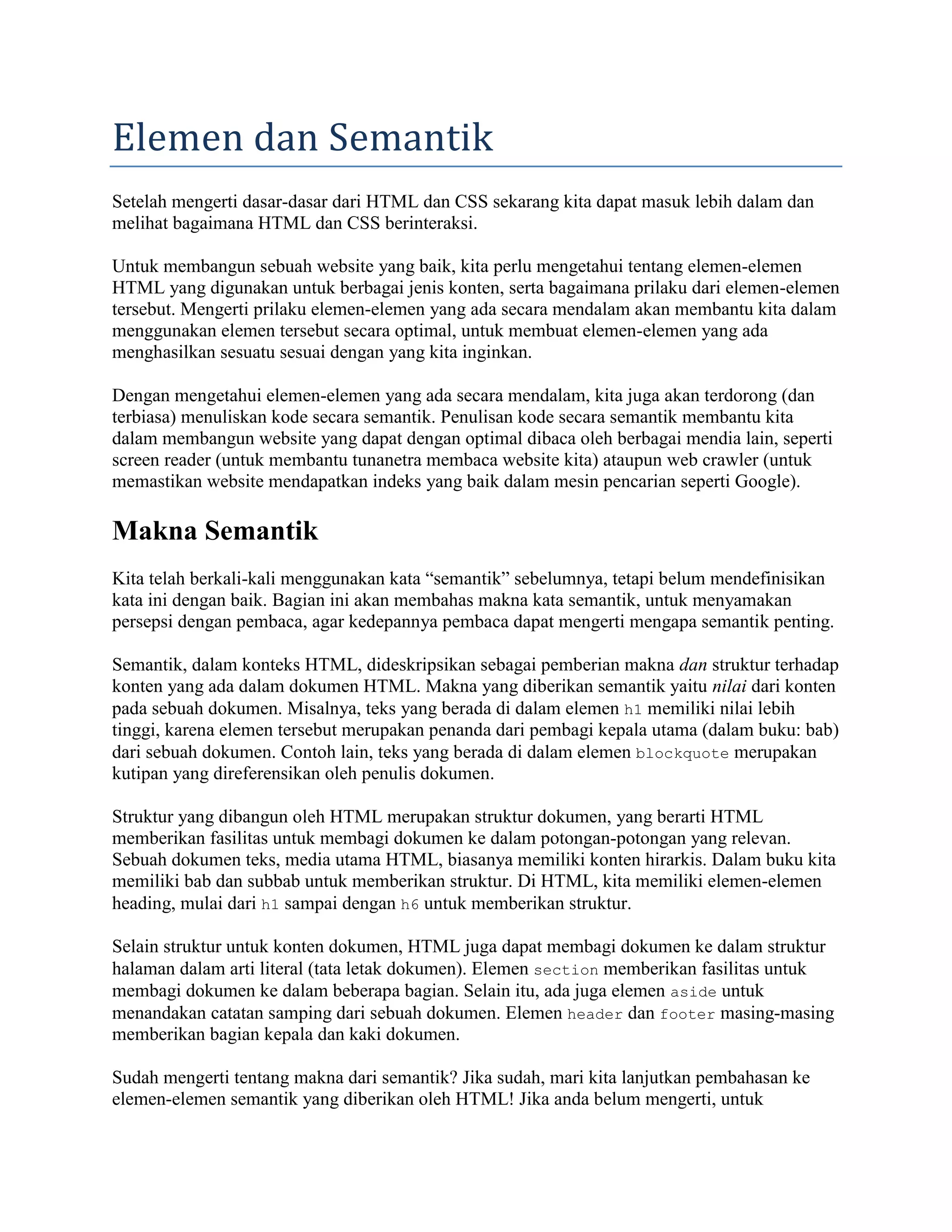 webdesign dasar : 04 elemen dan semantik | DOCX