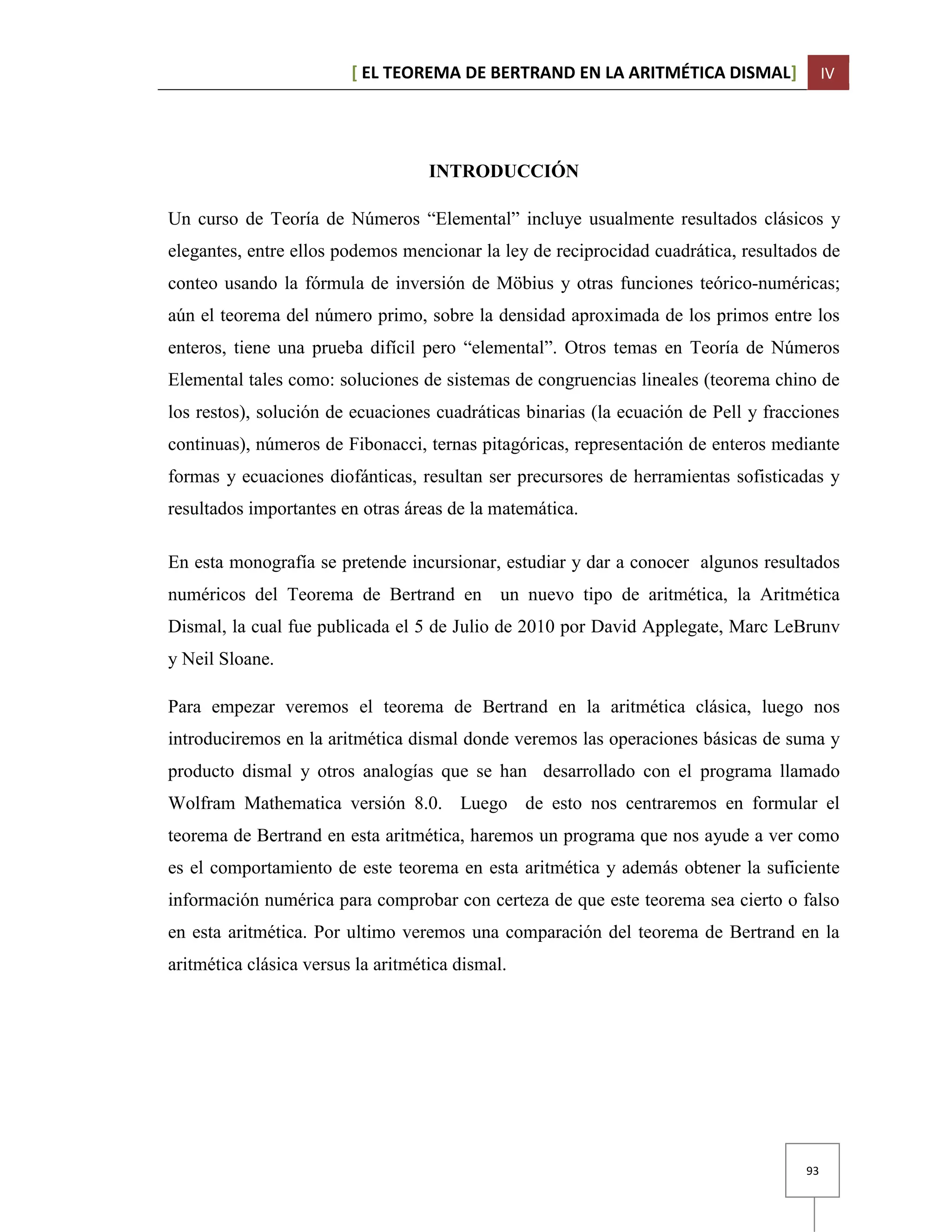 El Teorema de Bertrand en la Aritmética Dismal | PDF