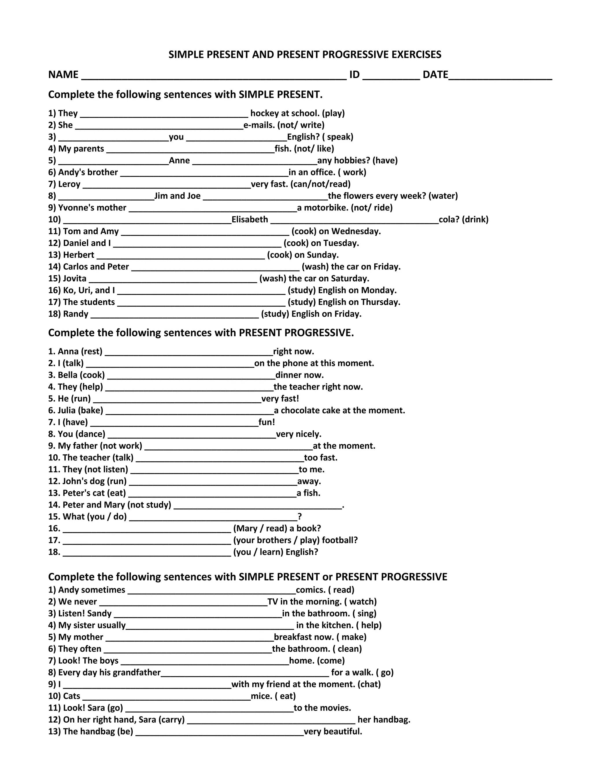 04 exercise simple present and present progressive | DOC | Desserts and ...