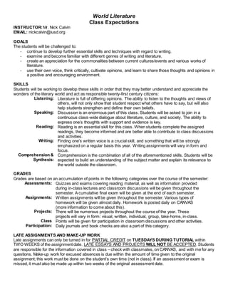 Class Expectations - World Literature | DOCX