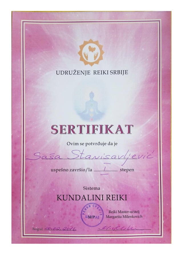 Certificate - Kundalini Reiki First Degree | PDF