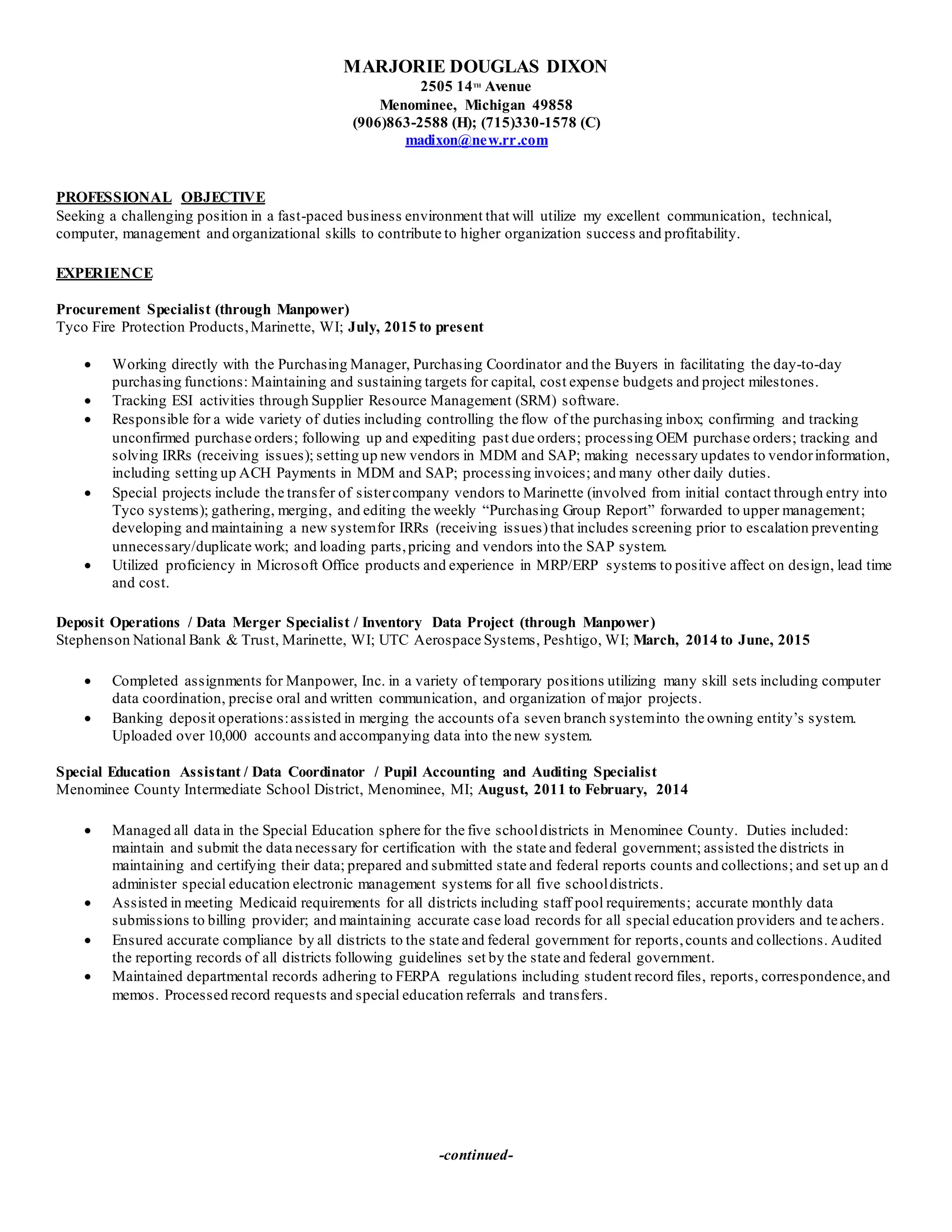MARJORIE DIXON - resume | DOCX | Special Education | Education