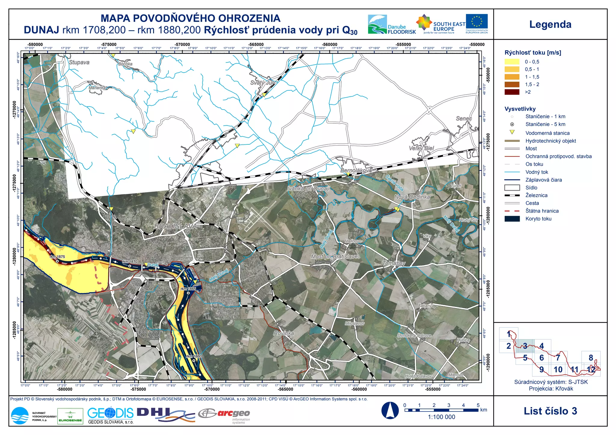 Project Danube FLOODRISK, Slovakia, Flood hazard maps, Water flow speed ...