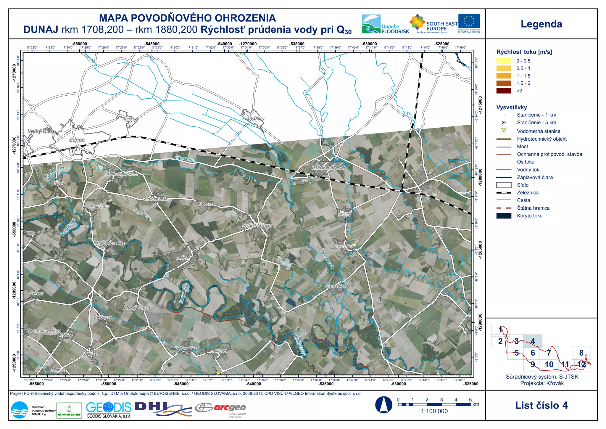 Project Danube FLOODRISK, Slovakia, Flood hazard maps, Water flow speed ...