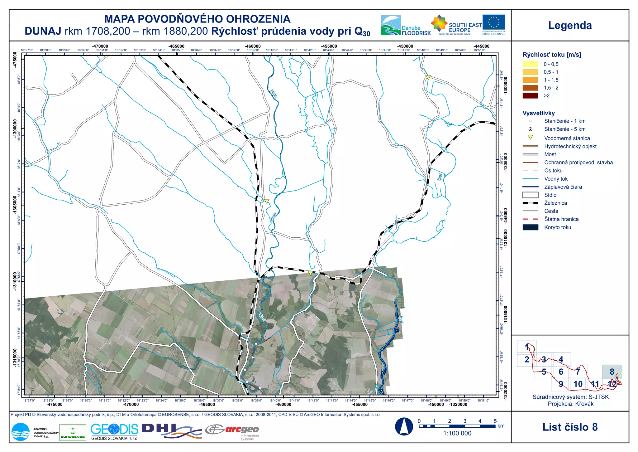 Project Danube FLOODRISK, Slovakia, Flood hazard maps, Water flow speed ...