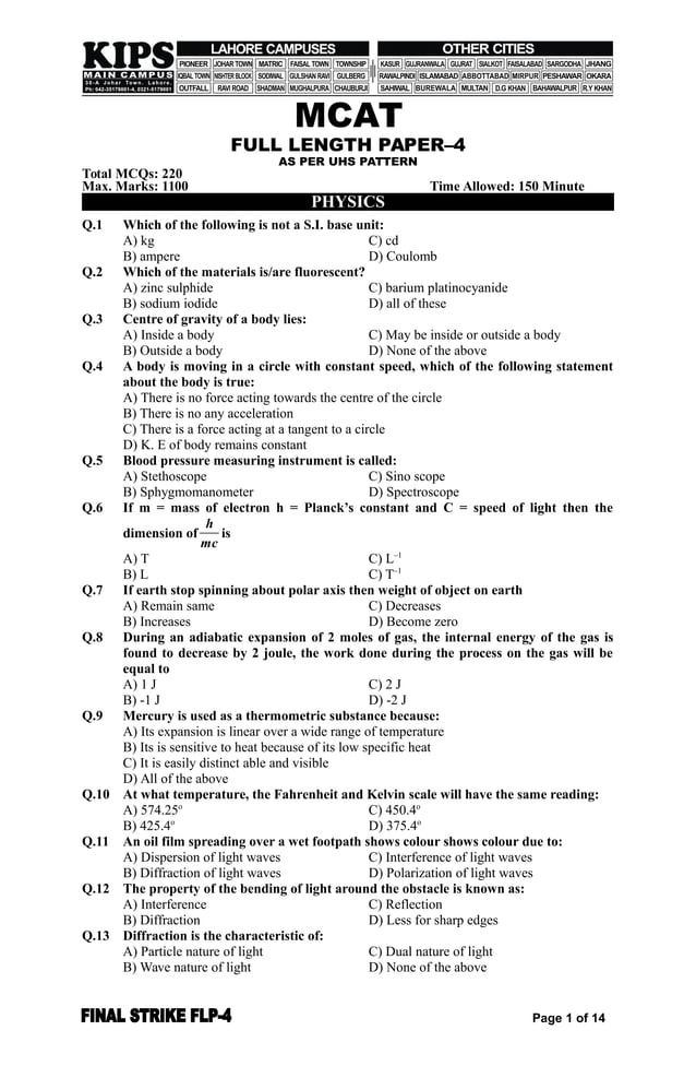 MCAT Full length paper 4-student_copy | PDF | Chemistry | Science