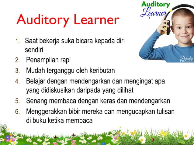 gaya belajar anak untuk VISUAL , AUDIOTORY DAN | PPT