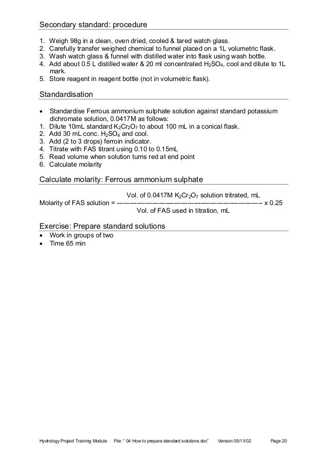 how to prepare standard solutions