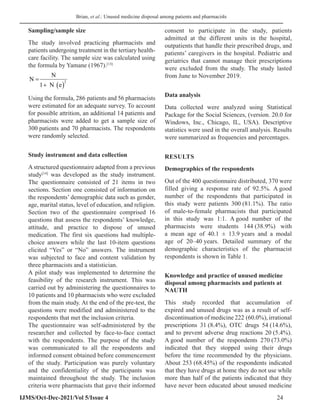 Knowledge and practice of unused medicines disposal among patients and pharmacists in a teaching ...