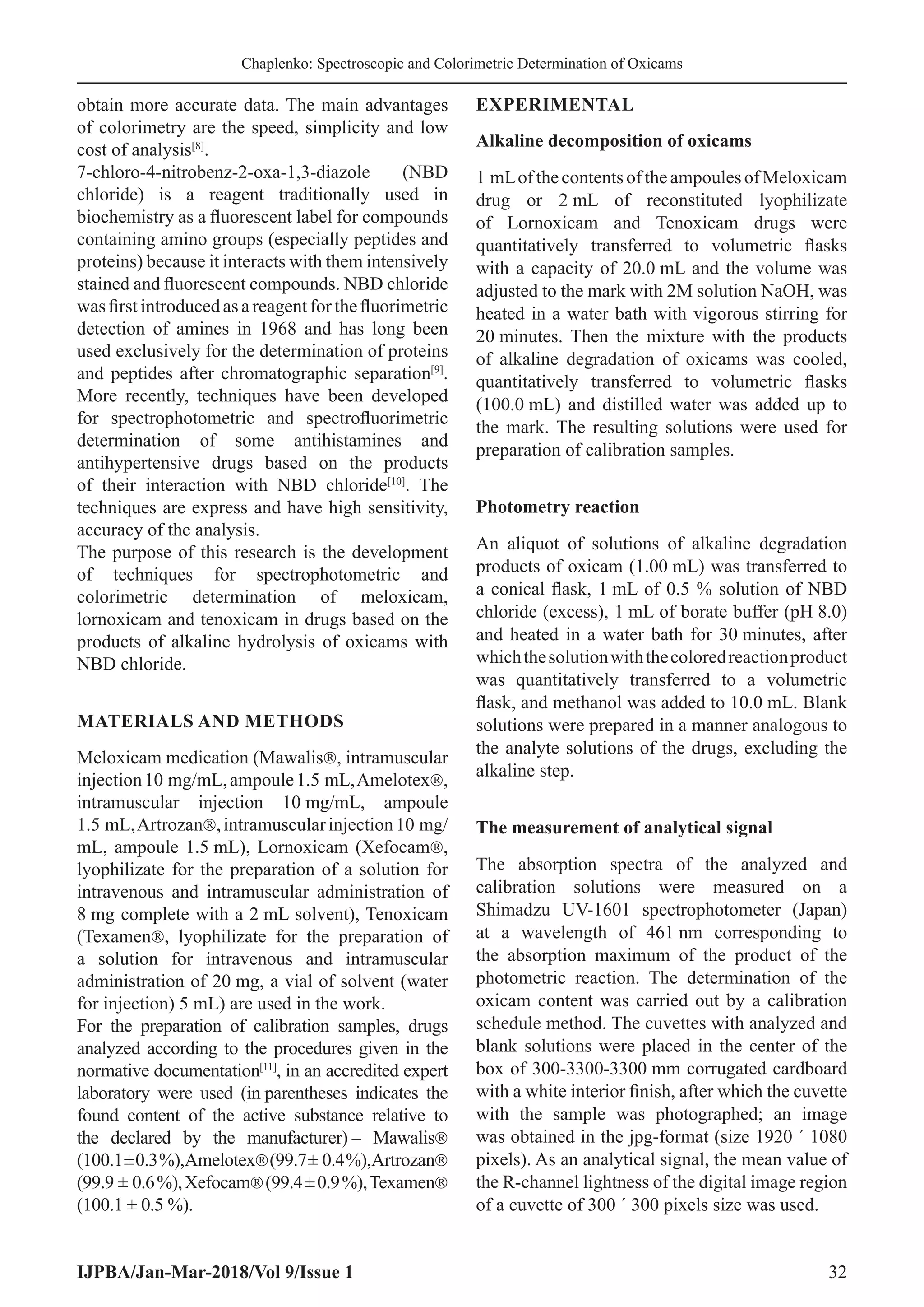 Spectroscopic and Colorimetric Determination of Meloxicam, Lornoxicam, Tenoxicam in Drugs | PDF ...
