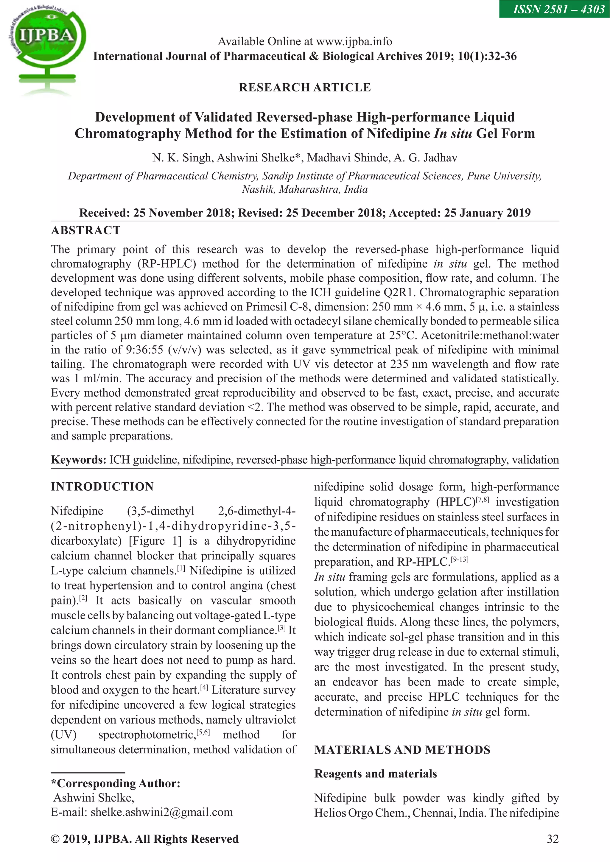 Development Of Validated Reversed Phase High Performance Liquid