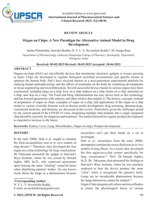 Organ on Chips: A New Paradigm for Alternative Animal Model in Drug ...