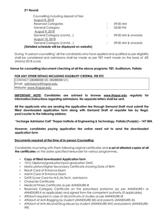 Important dates and informatio for thapar institute of engineering and ...