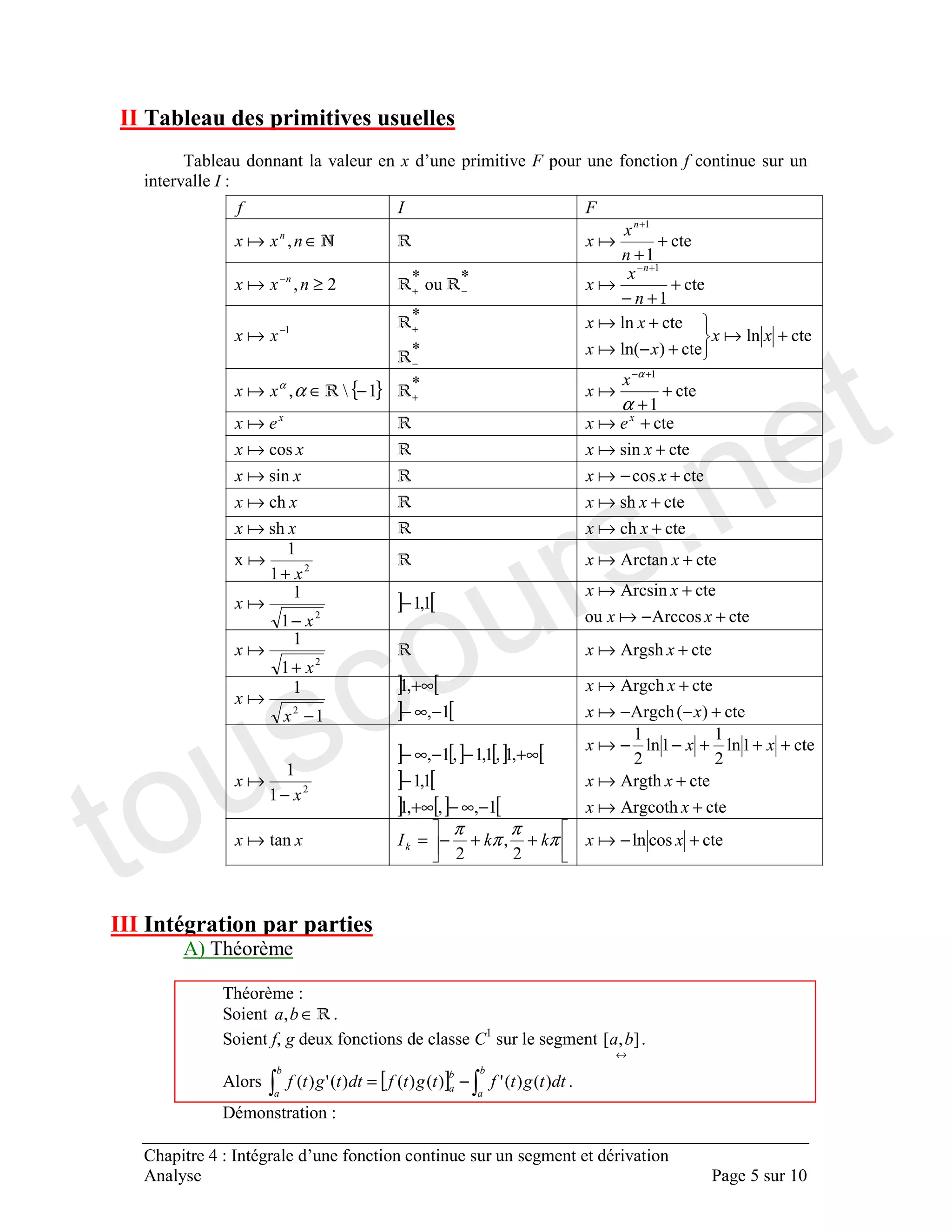 04 intégrale d'une fonction continue sur un segment et dérivation | PDF