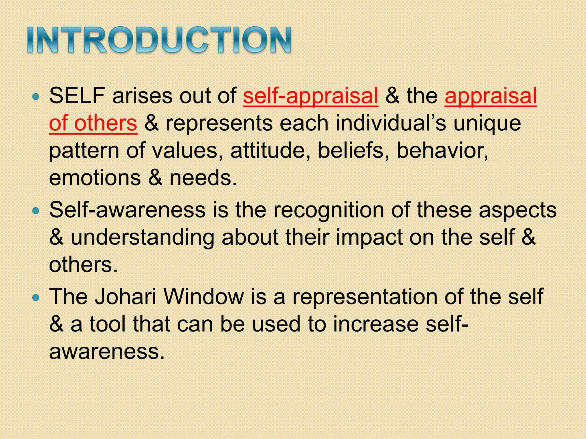 04 Johari Window for self awareness swot analysis | PPTX