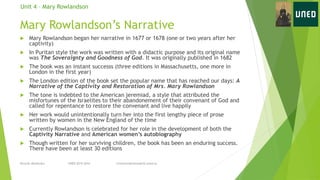 UNED American Literature I: 04 Mary Rowlandson | PPT
