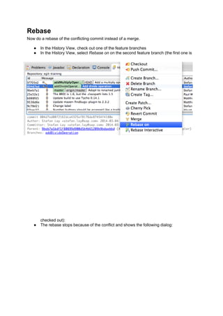 Git Tutorial EclipseCon France 2014 - Git Exercise 04 - merging rebasing and resolving conflicts ...
